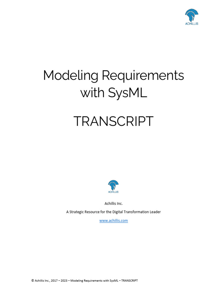 02 1 Modeling+Requirements+With+SysML TRANSCRIPT | PDF | Formal ...
