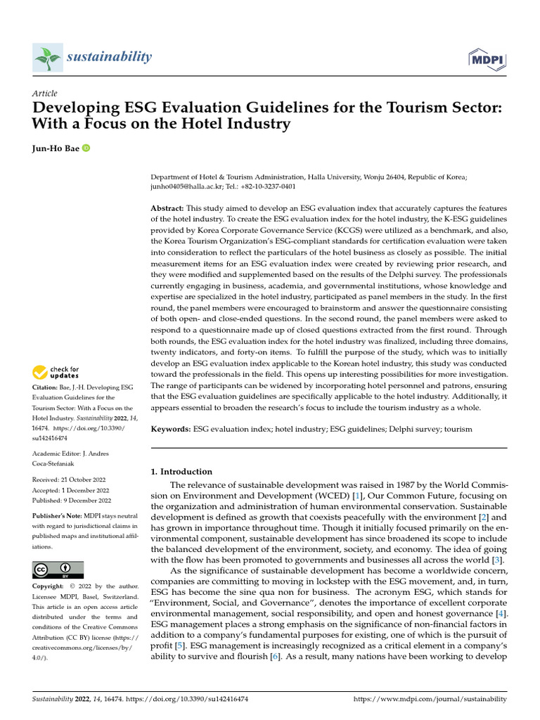 Developing ESG Evaluation Guidelines For The Touri | PDF ...