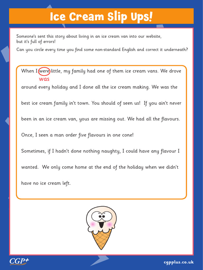 Non-Standard English Ice Cream Slip Ups (Year 4) Full Colour - E2WAT344 ...