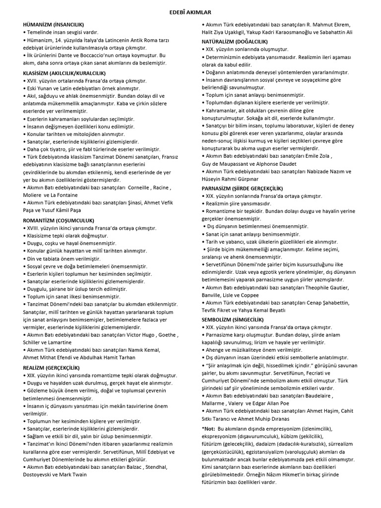 Sınıf Edebî Akımlar | PDF