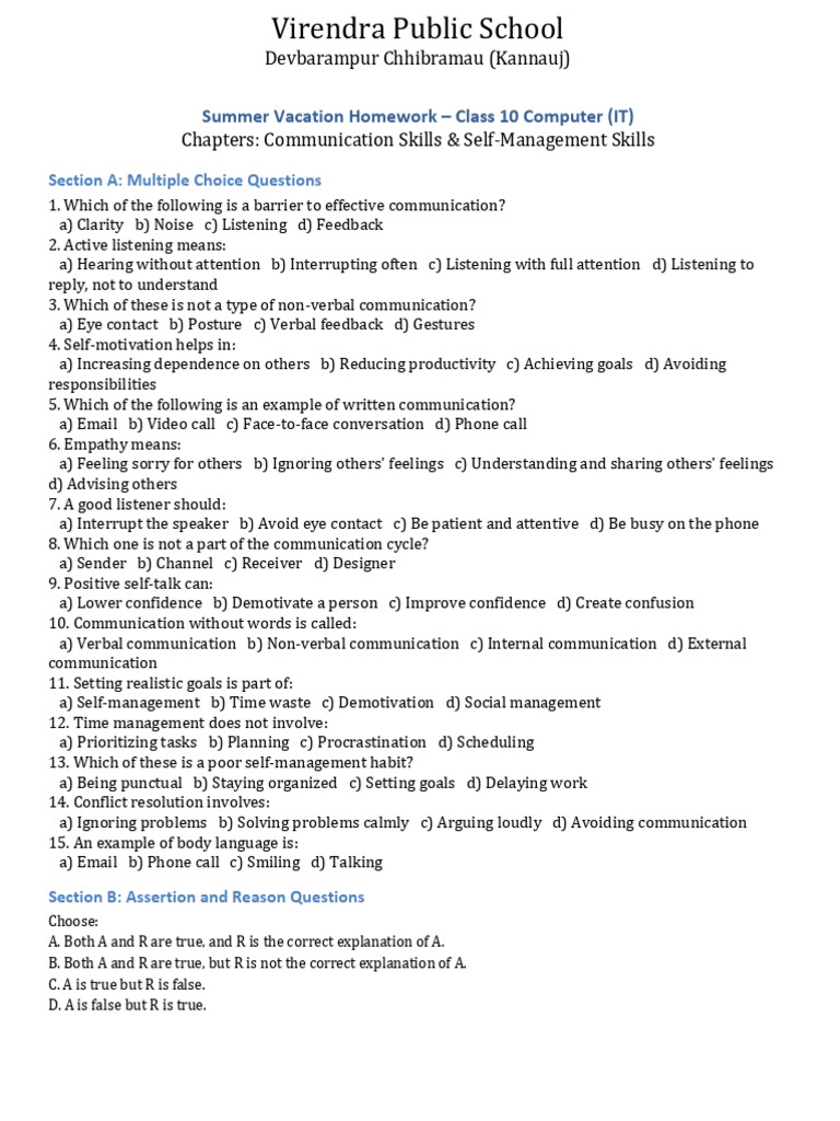 Class 10 Information Technology Summer Homework | PDF | Communication | Nonverbal Communication