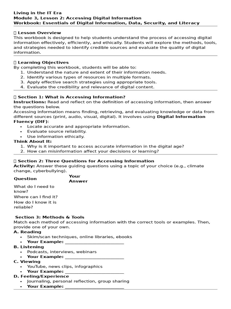 Living in IT Era Module 3 Lesson 2 | PDF | Information Literacy | Information