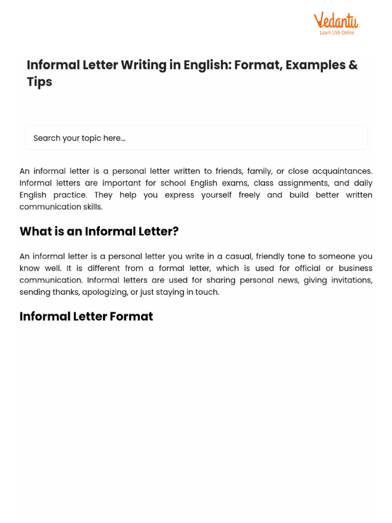 Informal Letter Writing in English - Format, Examples & Tips | PDF
