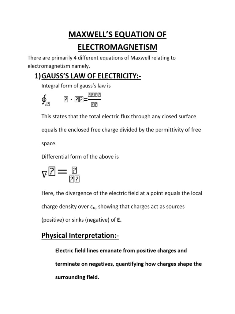 Maxwell's Equation of Electromagnetism | PDF | Magnetic Field | Maxwell ...