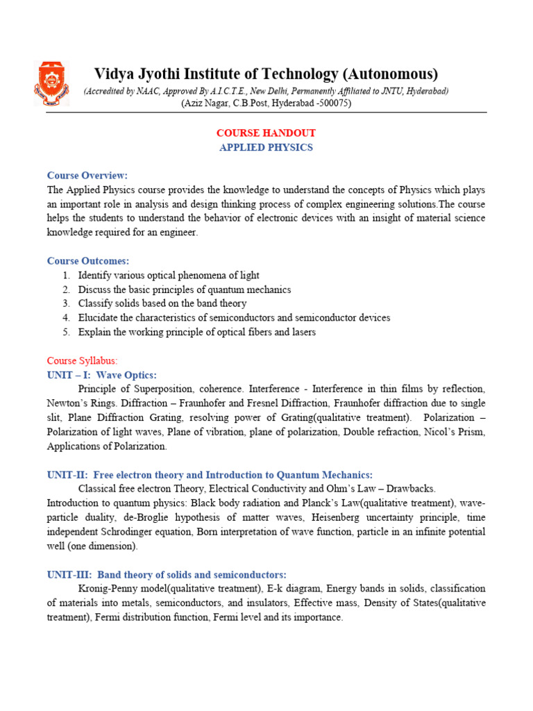 Applied Physics Handout | PDF | Diffraction | Polarization (Waves)