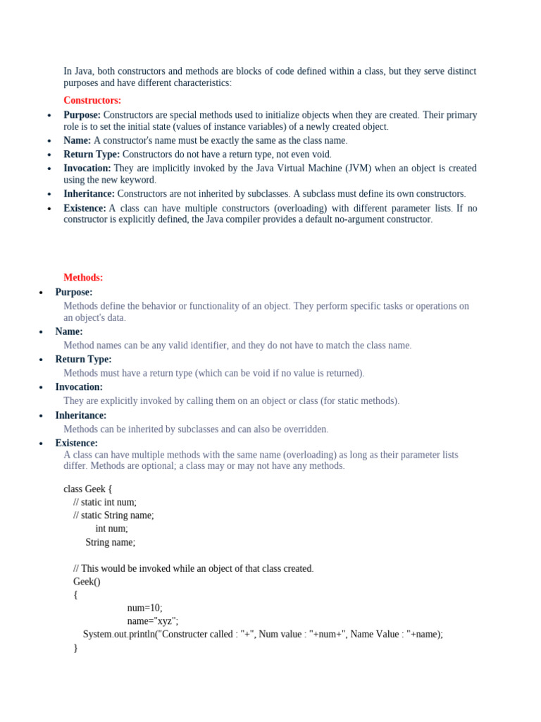 Constructors and Methods | PDF | Method (Computer Programming) | Constructor (Object Oriented ...