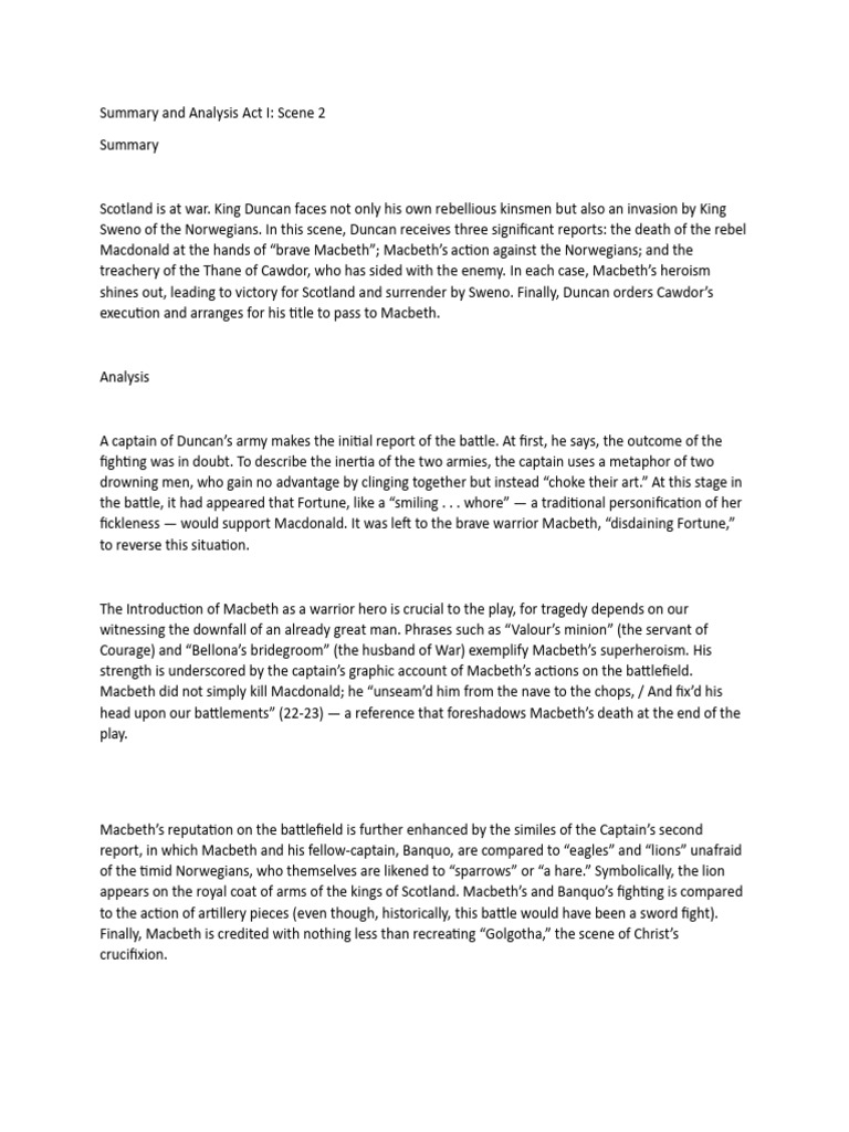 Macbeth Act 1 Scene 2 Summary | PDF | Macbeth