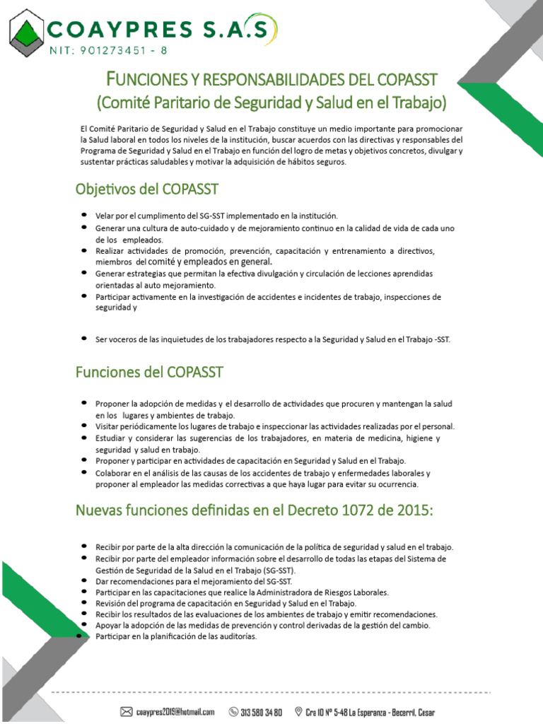 Funciones del COPASST en Seguridad Laboral | PDF | Seguridad y salud ...