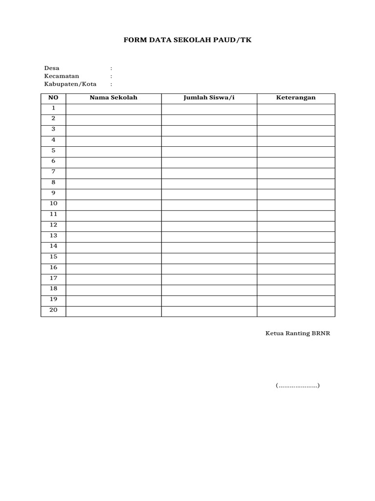 Form Anak Paud Atau TK | PDF