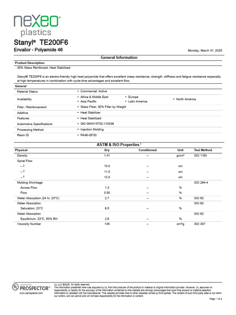 Nexeo Plastics Stanyl® TE200F6 | PDF | Pascal (Unit) | Materials