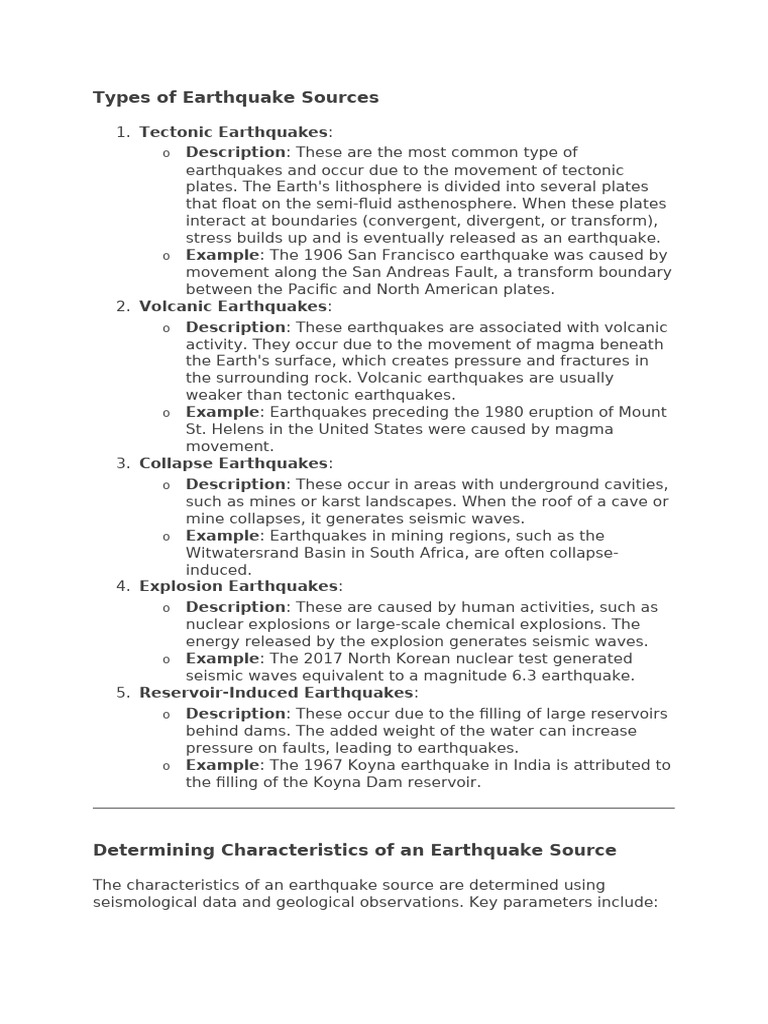 Types of Earthquake Sources | PDF | Earthquakes | Moment Magnitude Scale