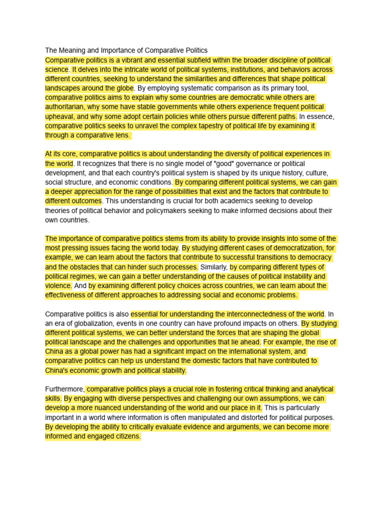 Comparative Politics - Meaning and Importance - 102906 | PDF | Critical ...