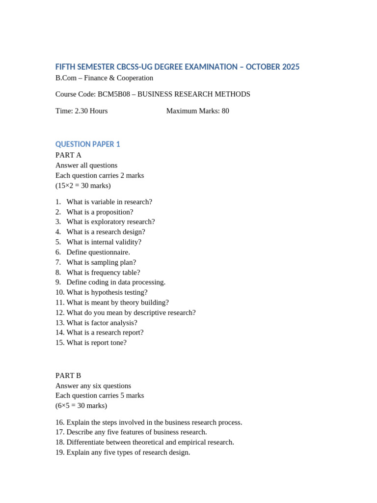 Business Research Methods Exam 2025 | PDF | Methodology | Validity ...