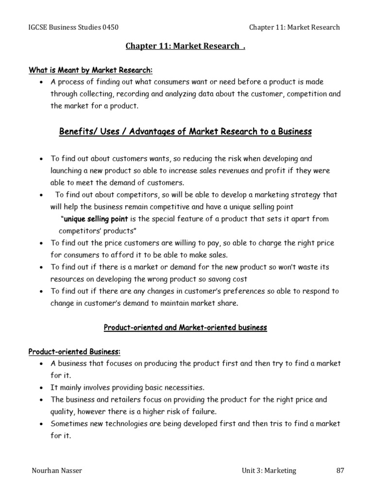 Market Research in IGCSE Business Studies | PDF | Marketing Research ...