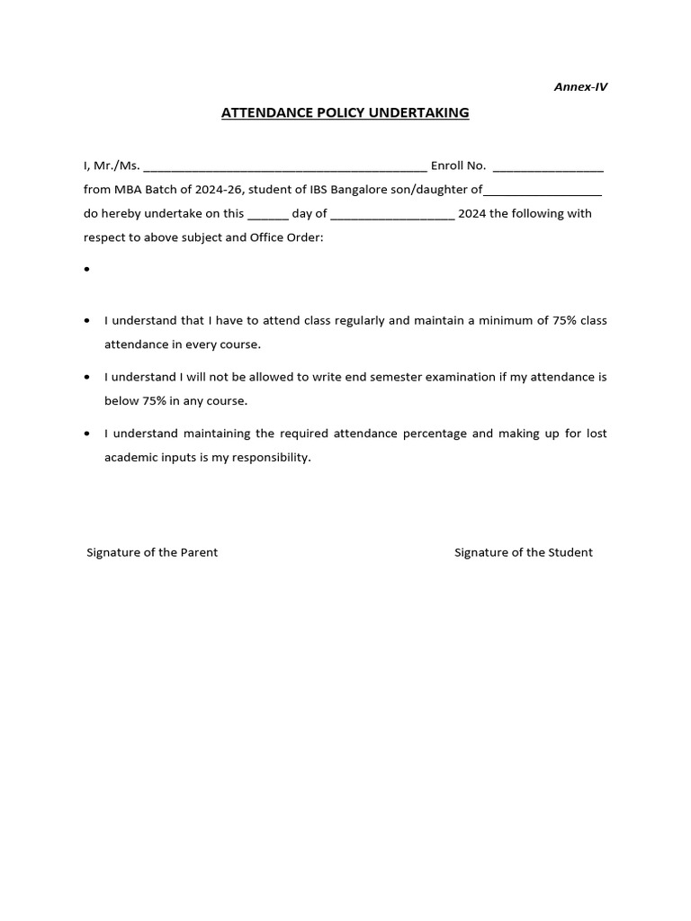 Attendance Policy Undertaking | PDF