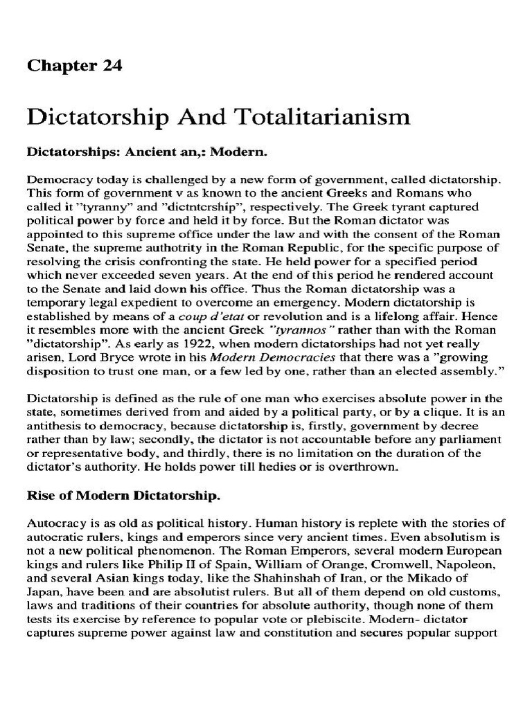 Dictatorship and Totalitarianism | PDF
