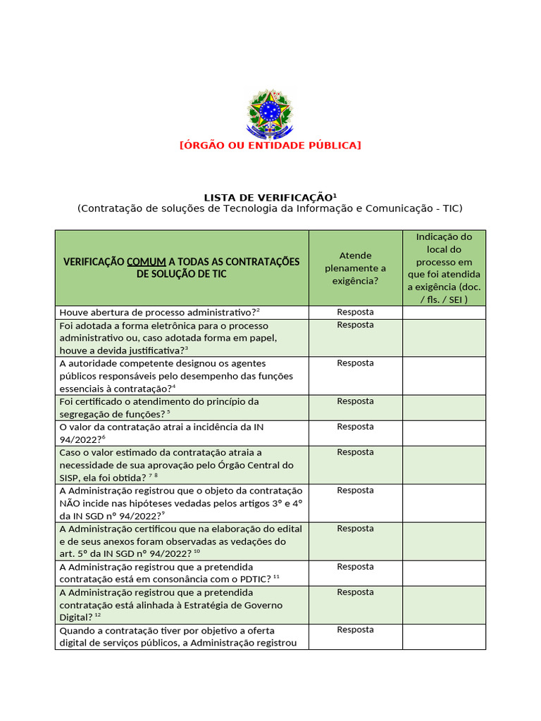Checklist para Contratação de TIC | PDF | Tecnologia da Informação e ...