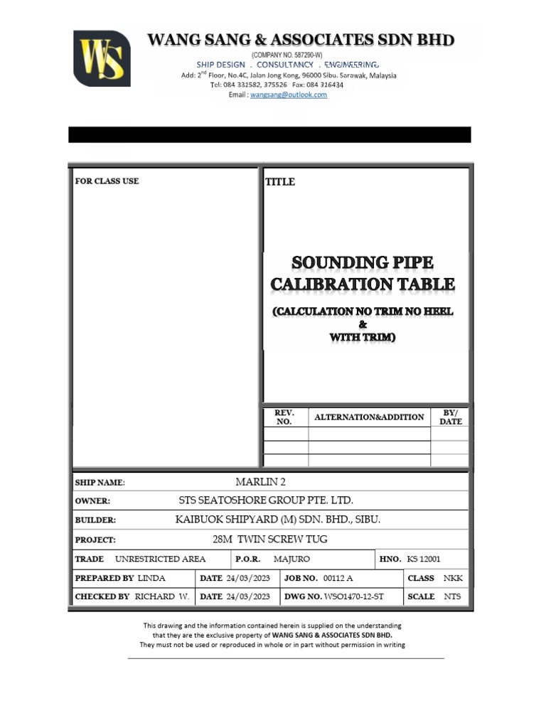 Ks 12001 - Sounding Pipe Calibration Table | PDF | Physical Phenomena ...