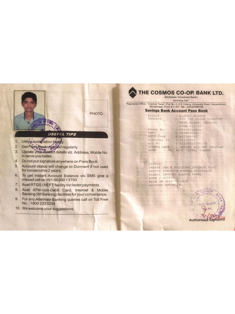 Cosmos Bank Passbook | PDF