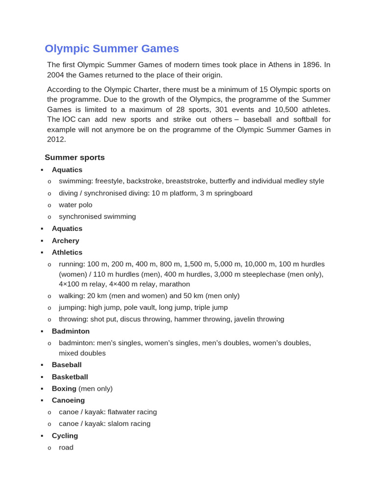 Olympic Summer Games | PDF
