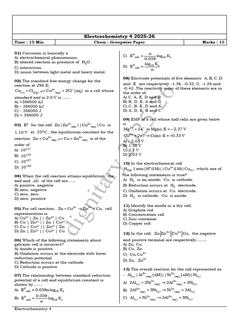Electrochemistry Worksheet 4 Paper | PDF | Redox | Anode