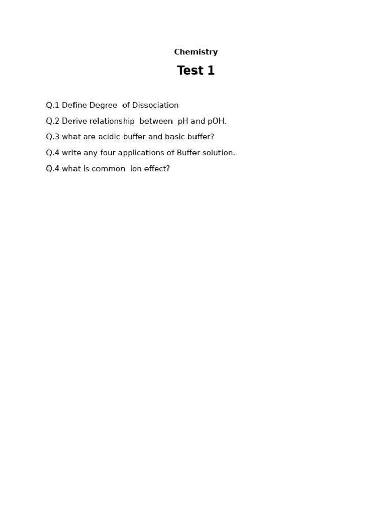 Chemistry Test - 1 | PDF