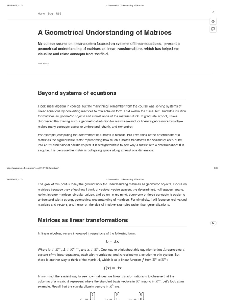 A Geometrical Understanding of Matrices | PDF | Matrix (Mathematics ...