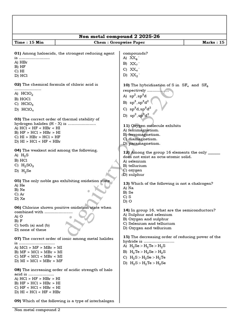 Non Metal Compounds 2 Paper | PDF | Chemical Substances | Materials