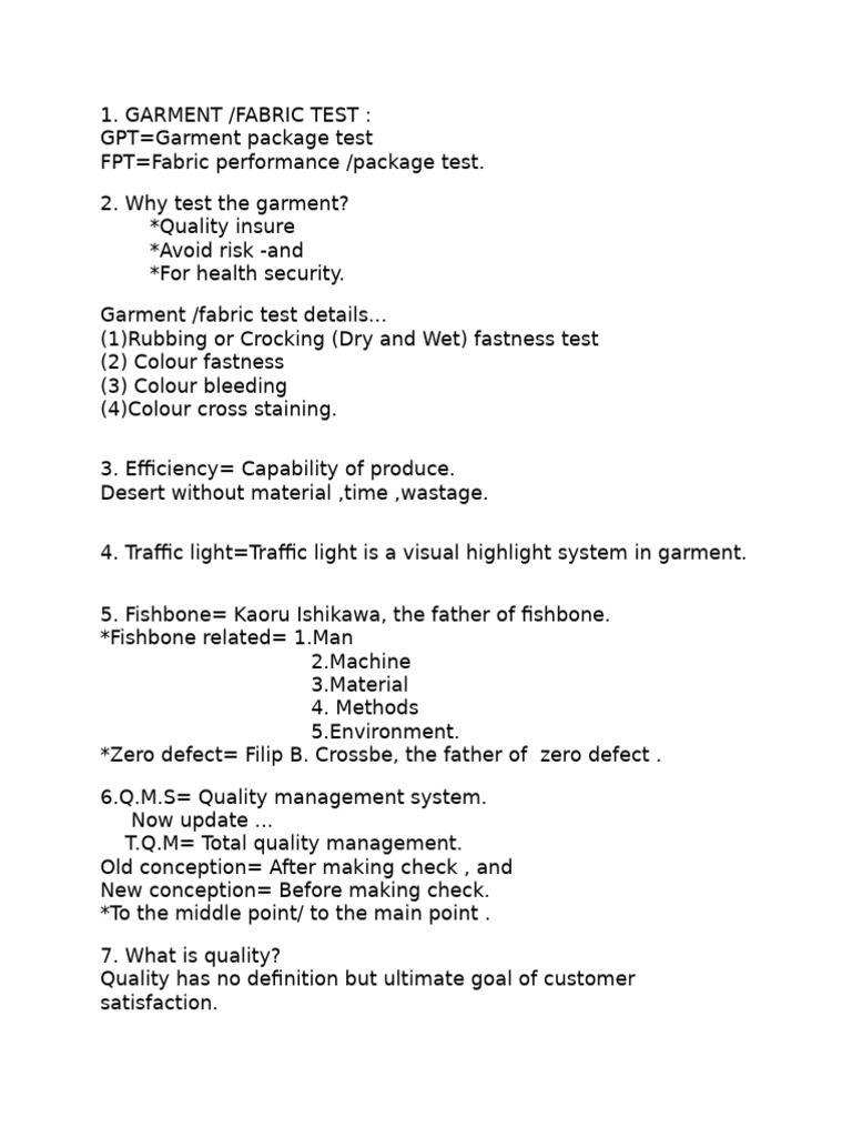 Garment - Fabric Test | PDF