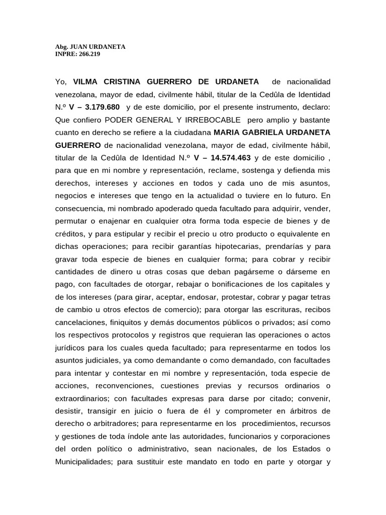 Poder General Irrevocable en Venezuela | PDF