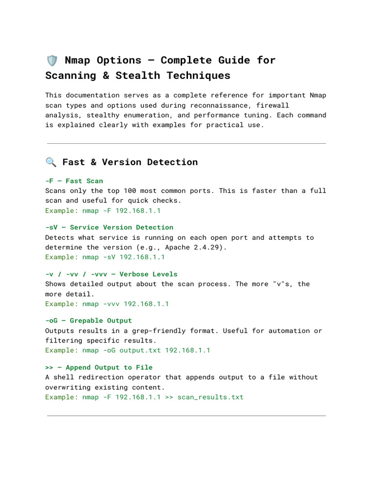 Nmap Complete Guide For Scanning & Stealth Techniques | PDF | Transmission Control Protocol ...