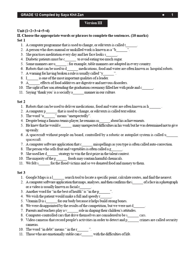Grade 12 Vocabulary Completion Exercises | PDF | Air Pollution | Ozone