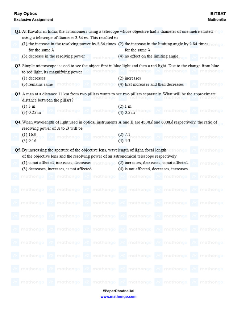 Ray Optics - Resolving Power | PDF | Angular Resolution | Optics