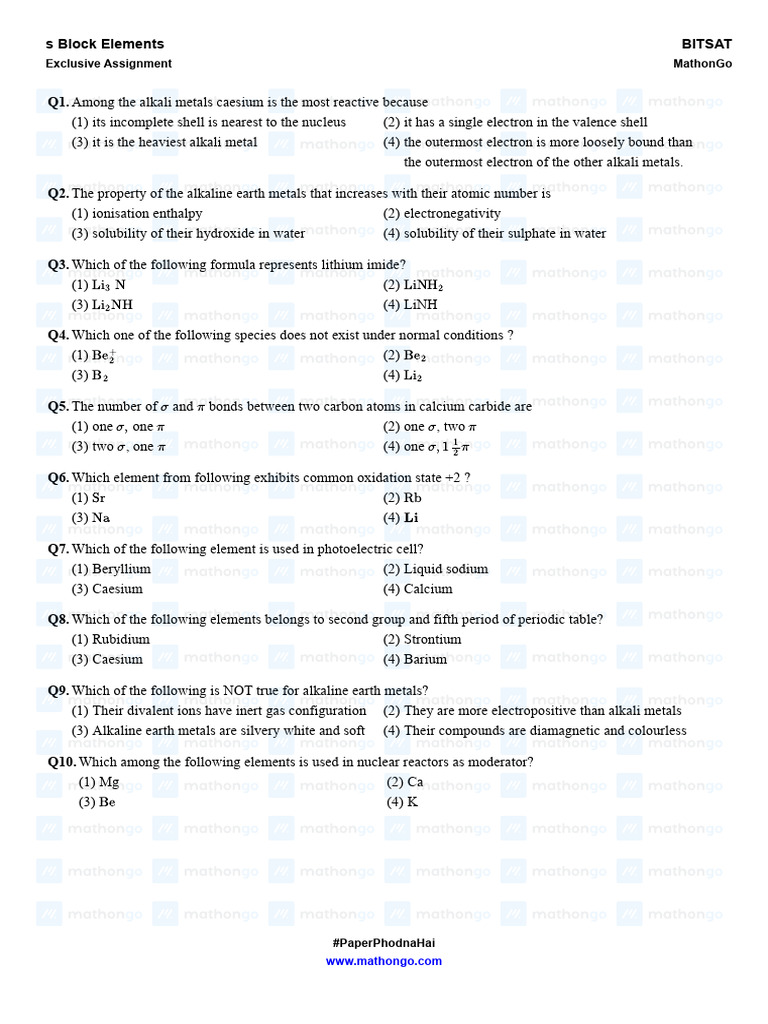 S Block Elements - Physical Properties of S Block Metals | PDF ...