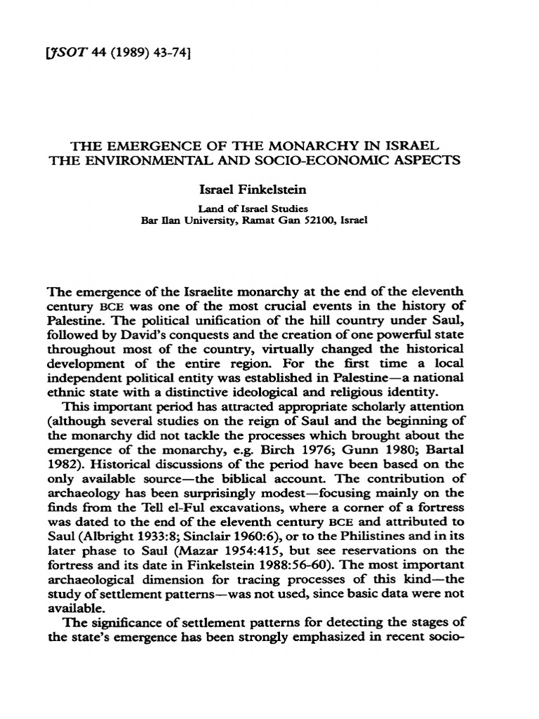 The Emergence of The Monarchy in Israel The Environmental and Socio ...
