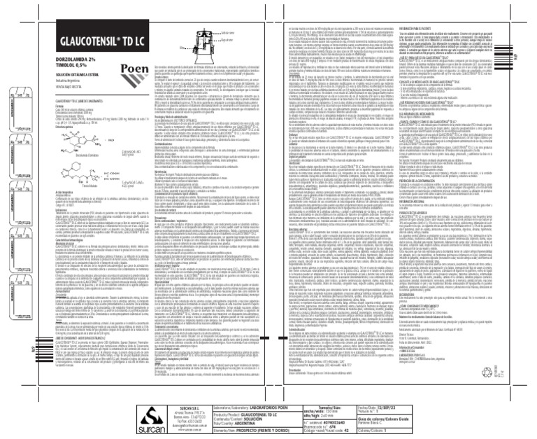 Prospecto - Glaucotensil TD LC | PDF | Glaucoma | Medicamentos con receta