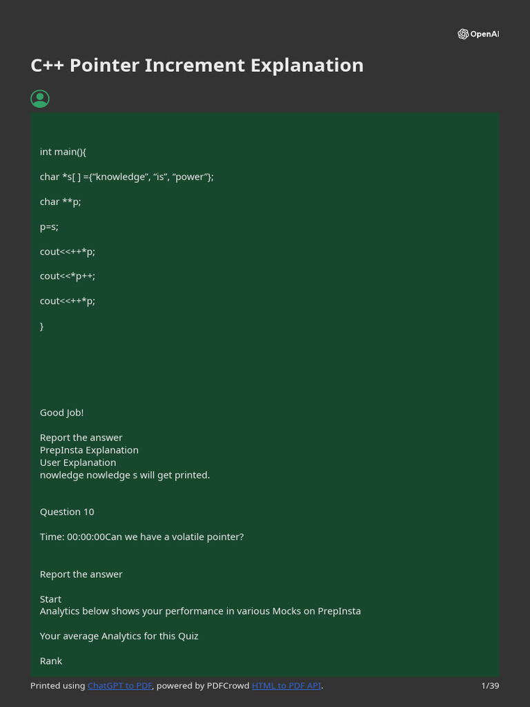 C++ Pointer Increment Explanation | PDF | Pointer (Computer Programming) | Integer (Computer ...