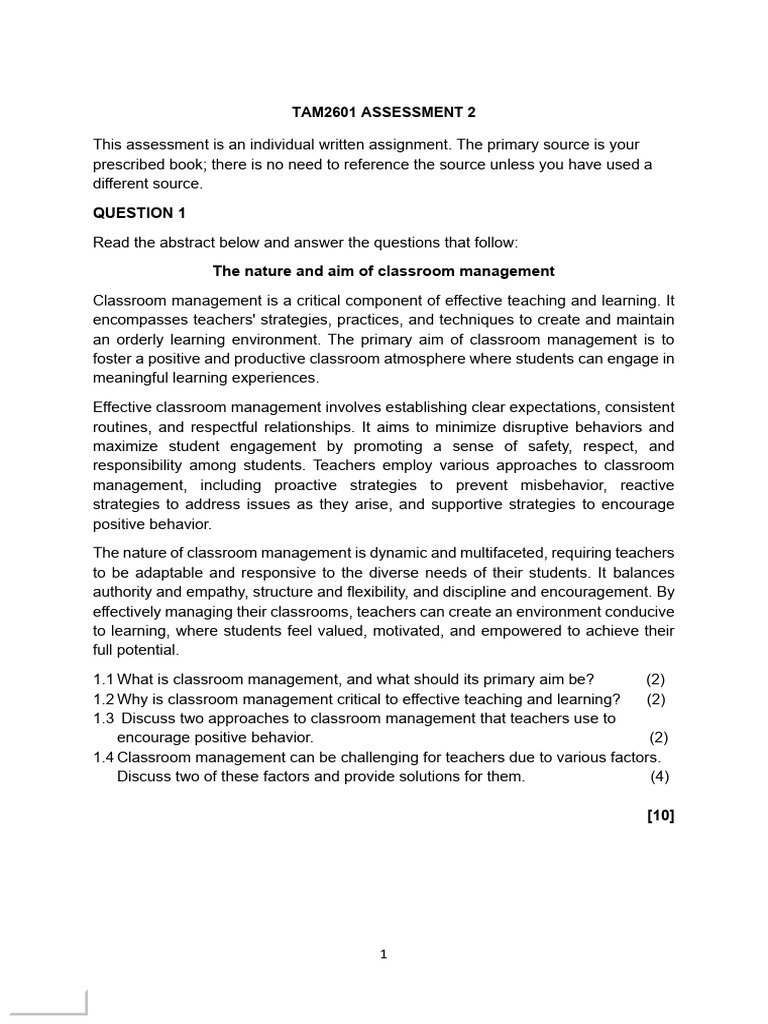 Assessment 2 (Written Assignment) | PDF | Classroom Management | Teachers