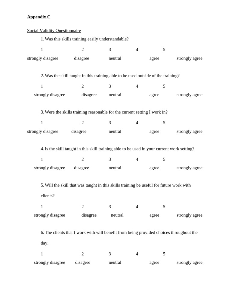 Psy 700 Social Validity Questionnaire | PDF