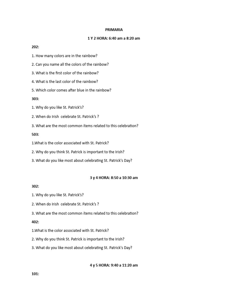 St. Patrick Questions by Levels | PDF | Leprechaun