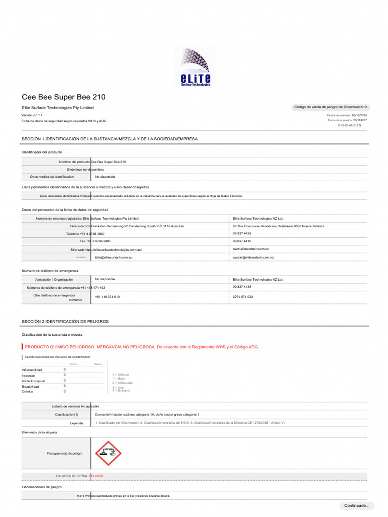 Cee Bee Super Bee 210 MSDS | PDF | Reciclaje | Agua