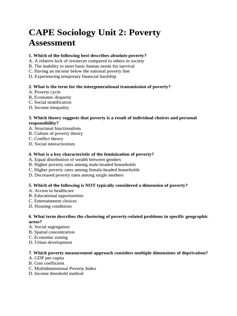 CAPE Sociology Unit 2 Assessments: Poverty & Deviance | PDF | Deviance ...