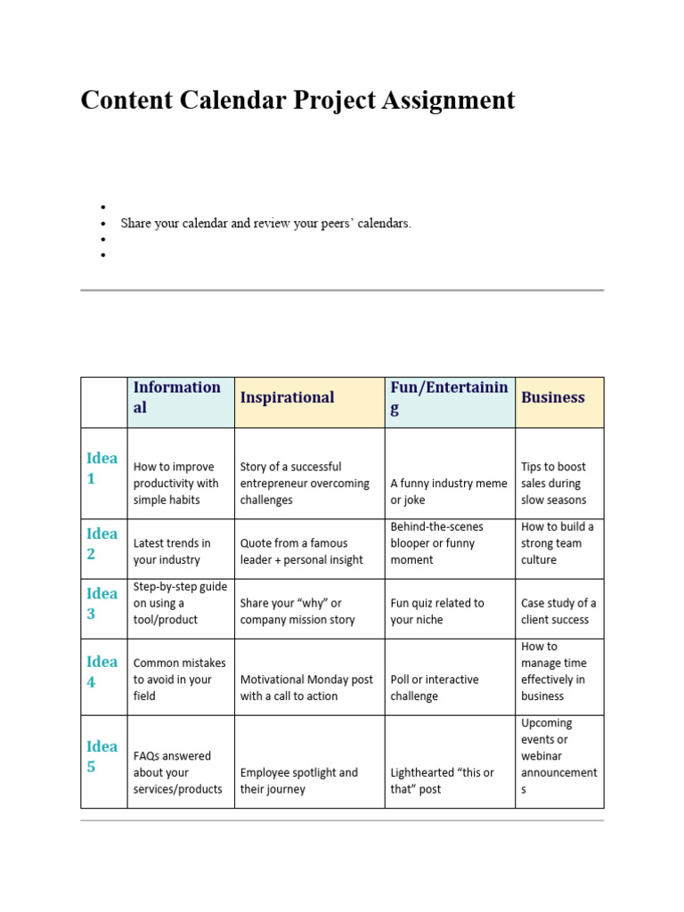 1-Week Social Media Content Calendar | PDF | Cyberspace | World Wide Web