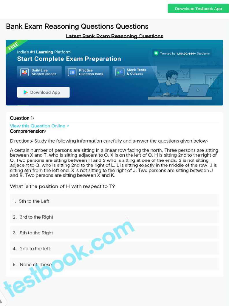 Bank Exam Reasoning Questions 637ee669f7efdbc4de1021d6 | PDF