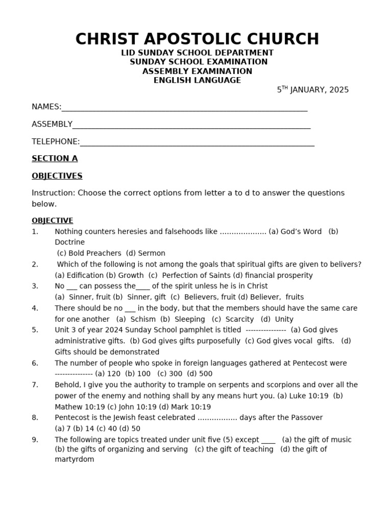 Christ Apostolic Church Question | PDF | Spiritual Gift | Religious ...