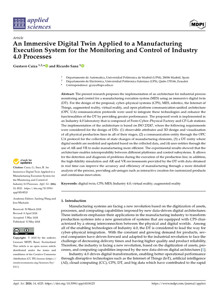 An Immersive Digital Twin Applied To A Manufacturi | PDF | Simulation ...
