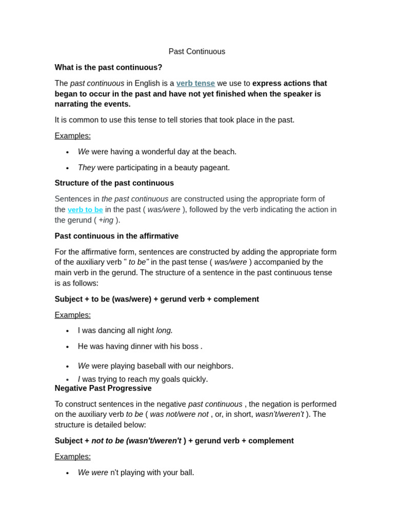 Understanding Past Continuous Tense | PDF