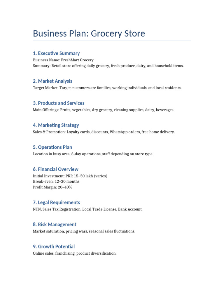 FreshMart Grocery Store Business Plan | PDF