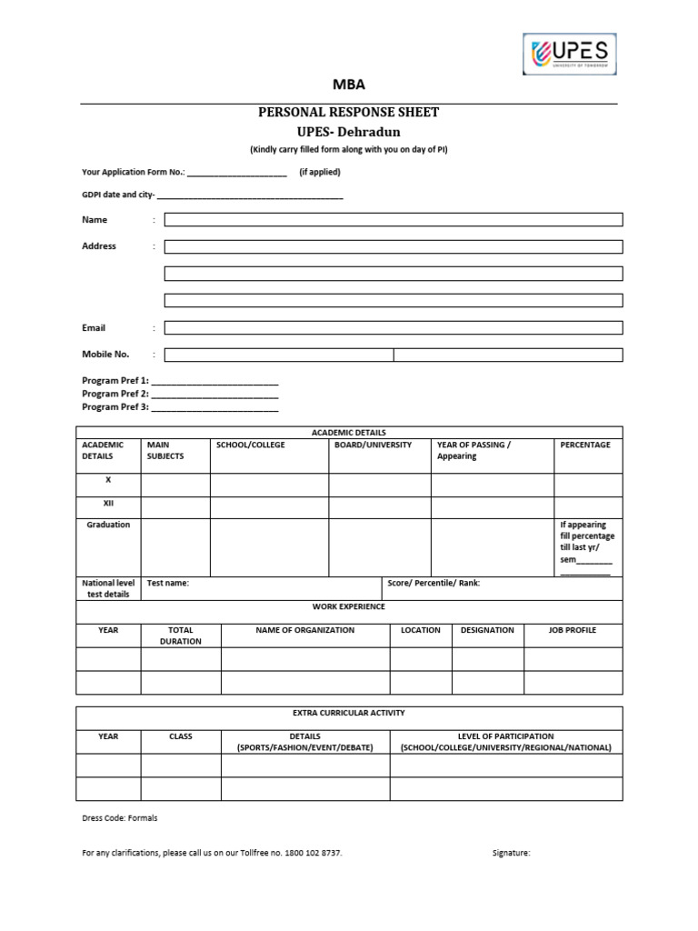 MBA - Response Sheet AY 2025 | PDF