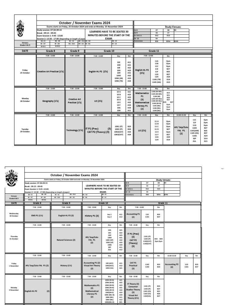 Final Exam Timetable 8-11 | PDF